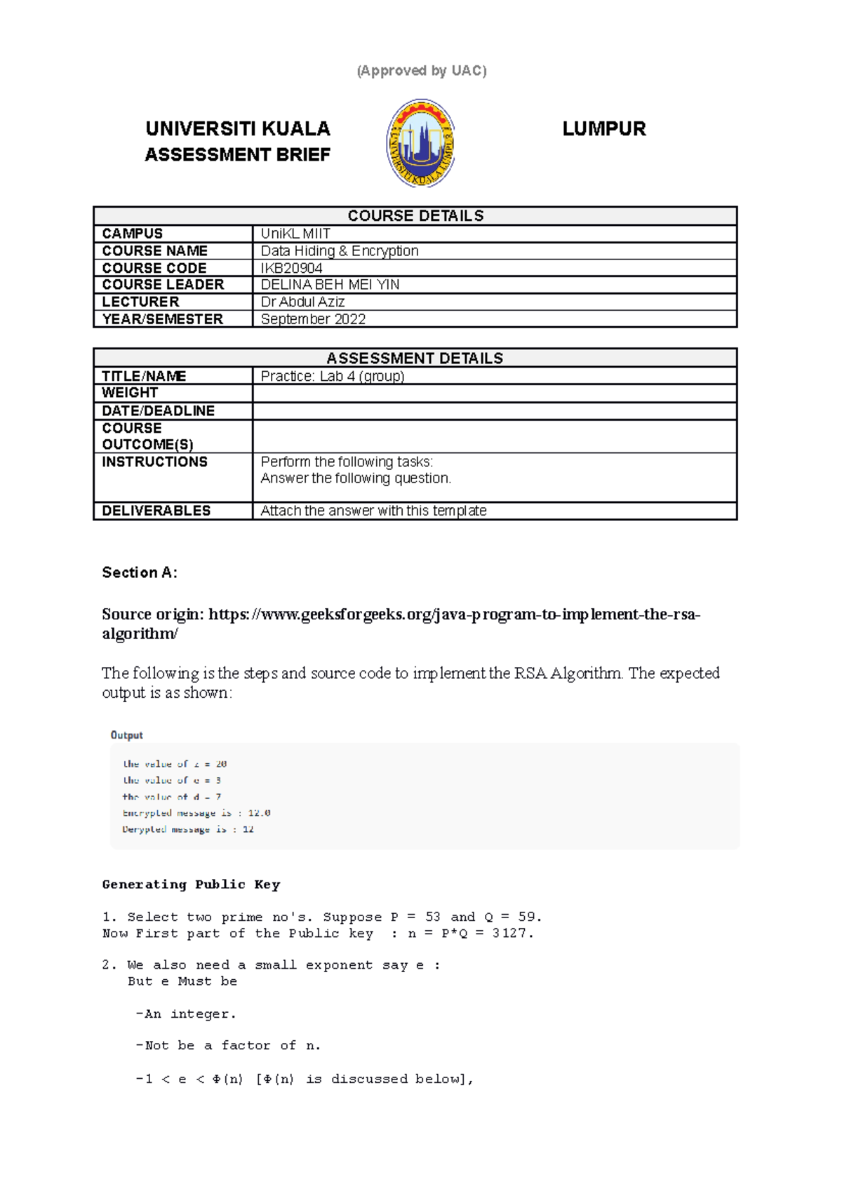 Lab4 Grp F - Question answer related to Data Hiding - SAMPLE UNIVERSITI KUALA LUMPUR ASSESSMENT ...