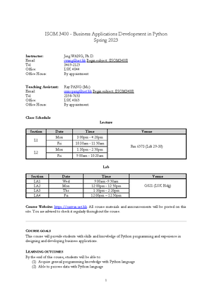 Isom3400 syllabus updated - ISOM 3400 - Python Programming for Business Analytics Summer 2019 ...