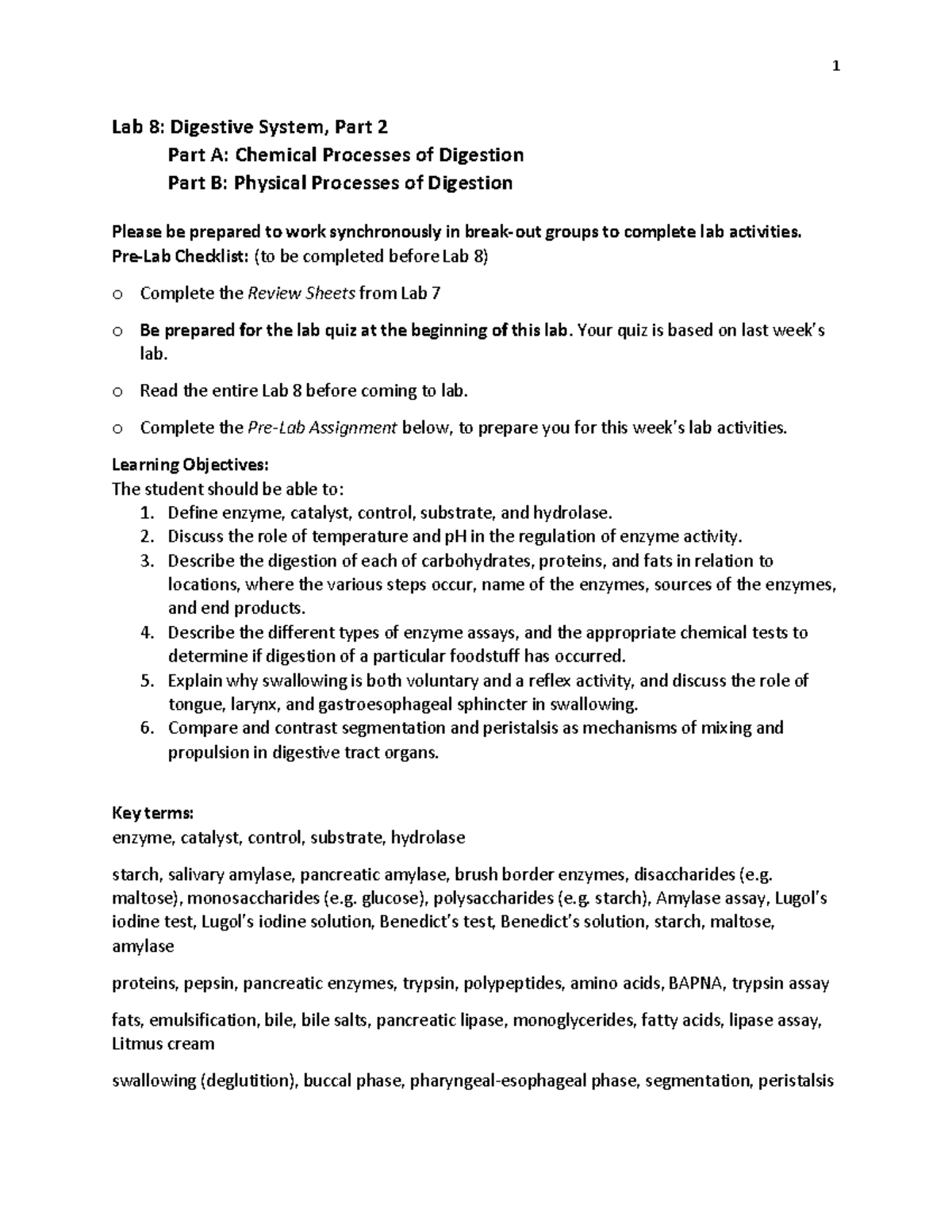 Lab 8 - Digestion Part 2 F22 - Lab 8: Digestive System, Part 2 Part A ...