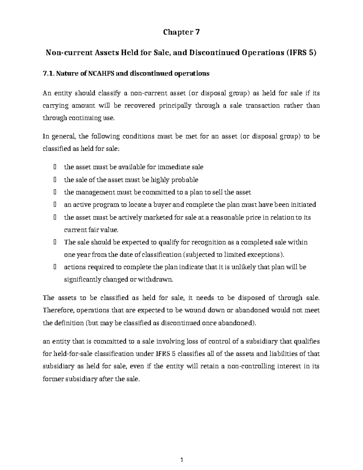 Intermediate FA Chapter 7 - Chapter 7 Non-current Assets Held for Sale, and Discontinued ...