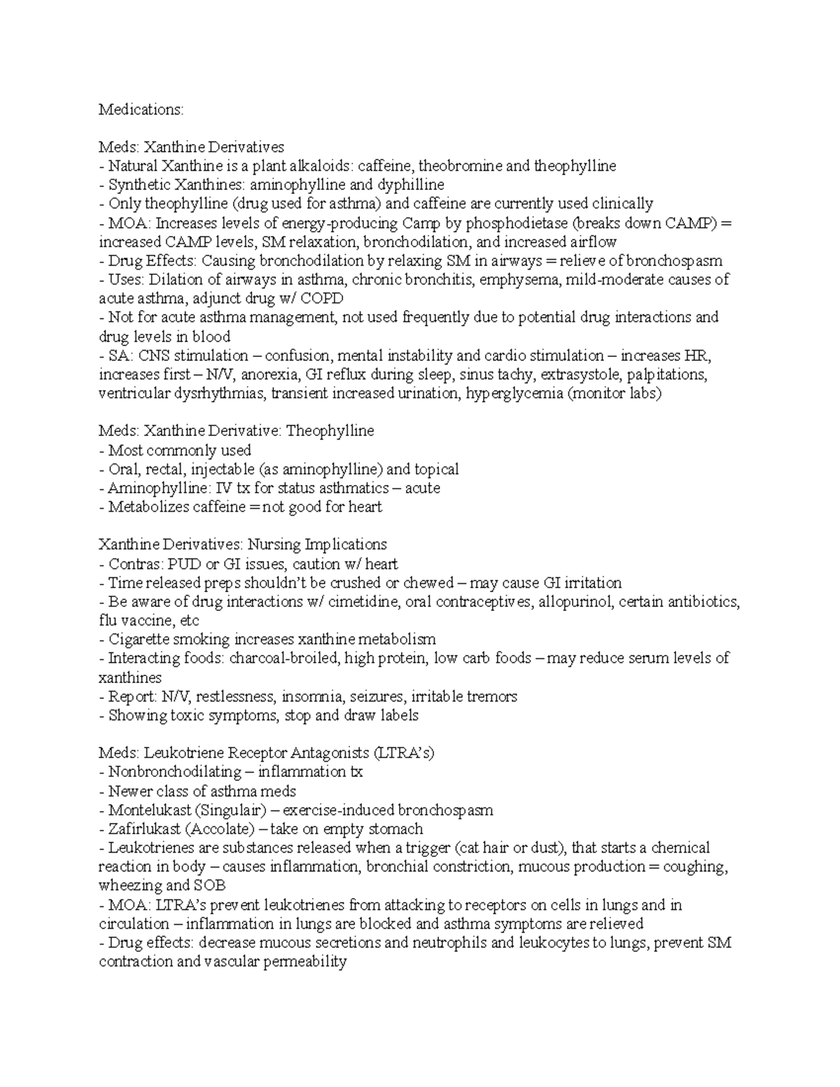 Meds 19 - Meds for exam - Medications: Meds: Xanthine Derivatives ...