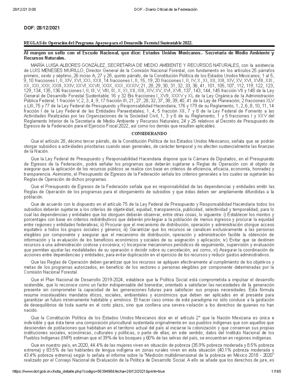 ROP 2022 Conafor - SADASDAS - DOF: 28/12/ REGLAS de Operación del ...