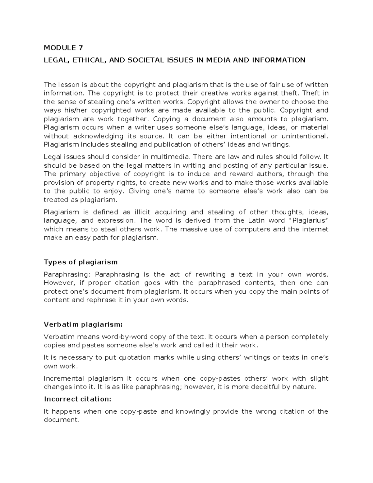 Module-7-MIL - MODULE 7 LEGAL, ETHICAL, AND SOCIETAL ISSUES IN MEDIA ...