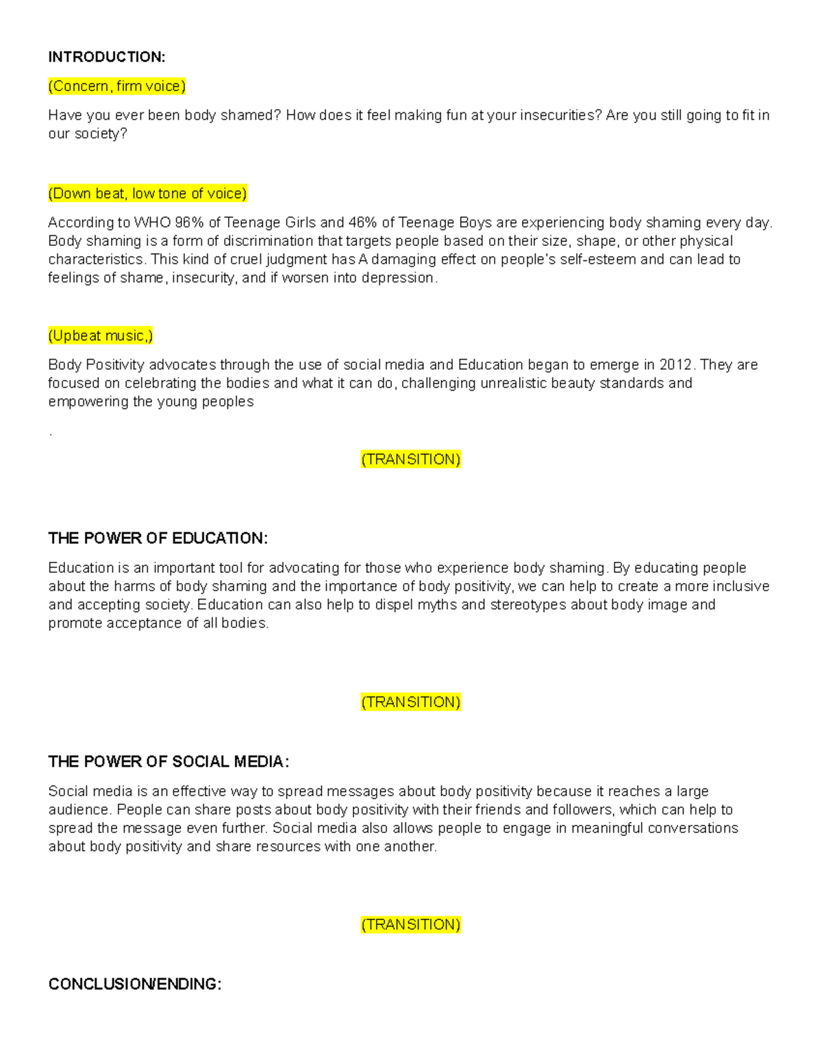 Script - INTRODUCTION: (Concern, firm voice) Have you ever been body ...