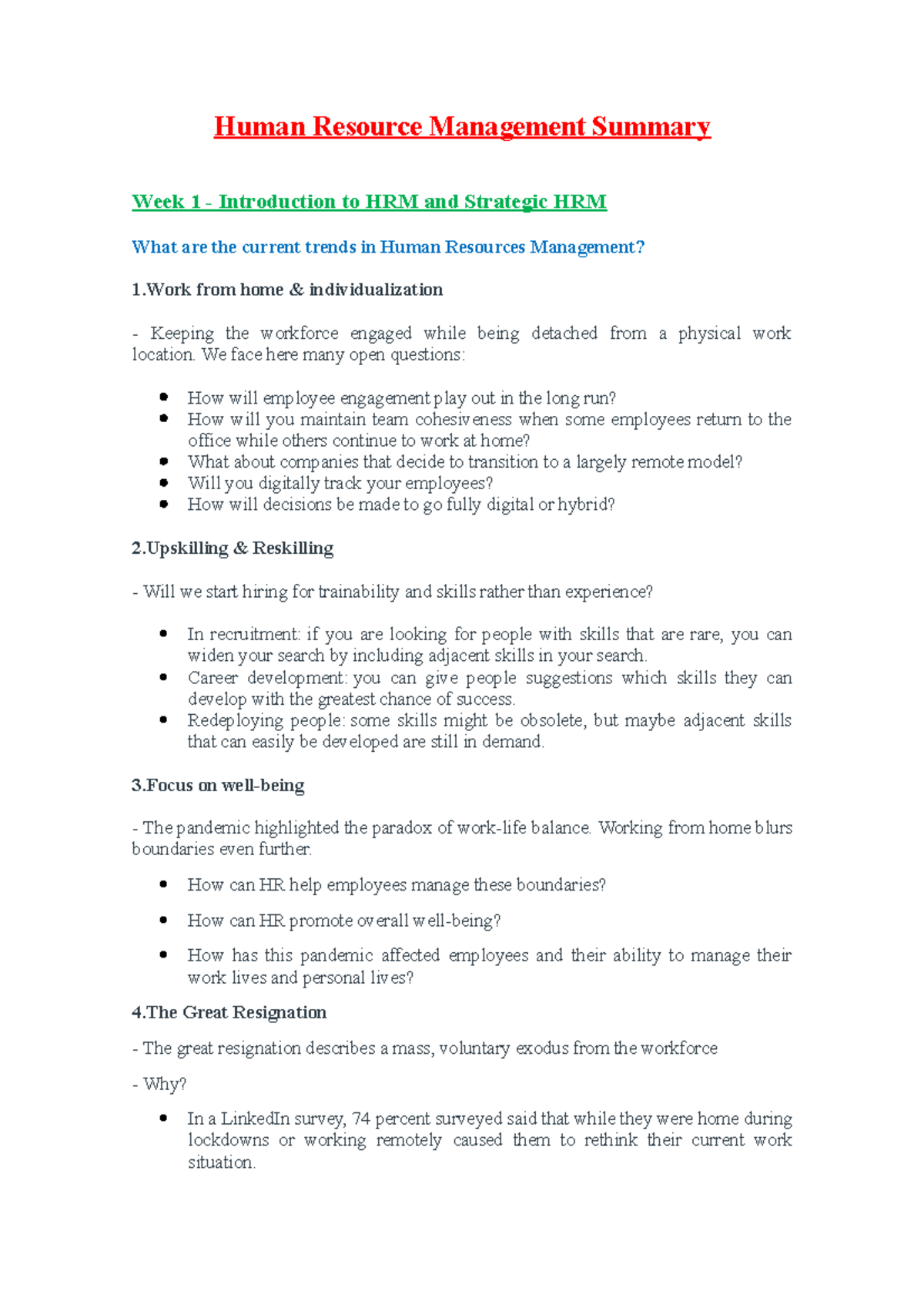 Human Resource Management Summary - We face here many open questions ...