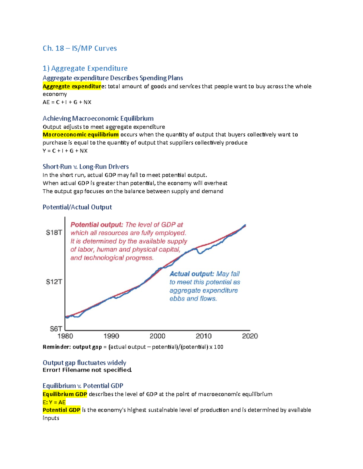 Ch. 18 - ECON2105 - IS/MP Curve notes - Ch. 18 – IS/MP Curves 1 ...
