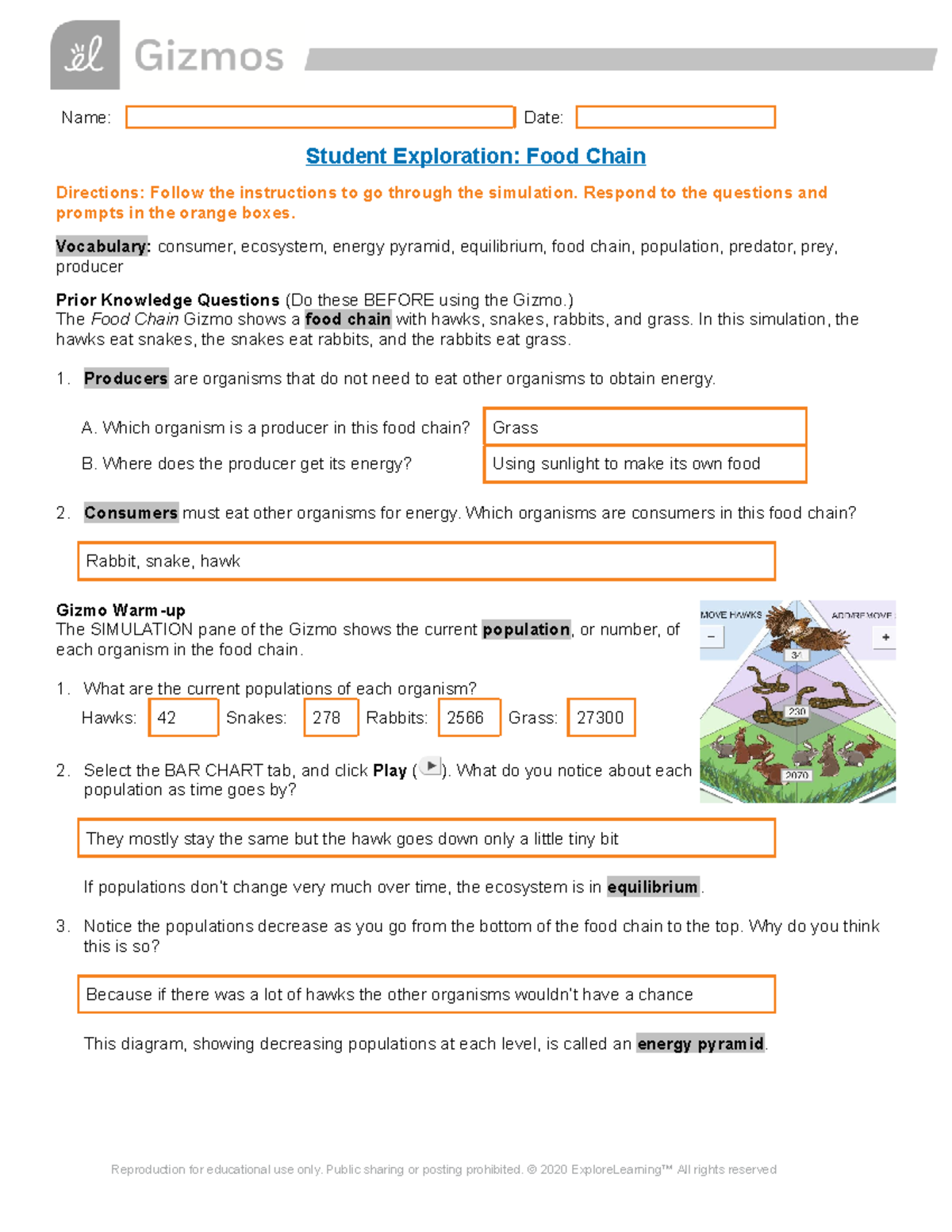 Sophia Geise - Gizmos Food Chains Populations - 17429441 - Name: Date ...