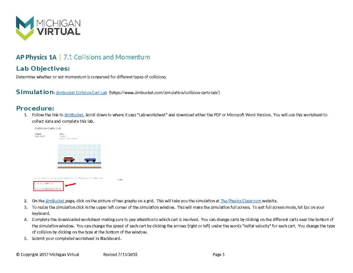 7.1 Collision Cart Lab - AP Physics 1A | 7 Collisions and Momentum Lab ...