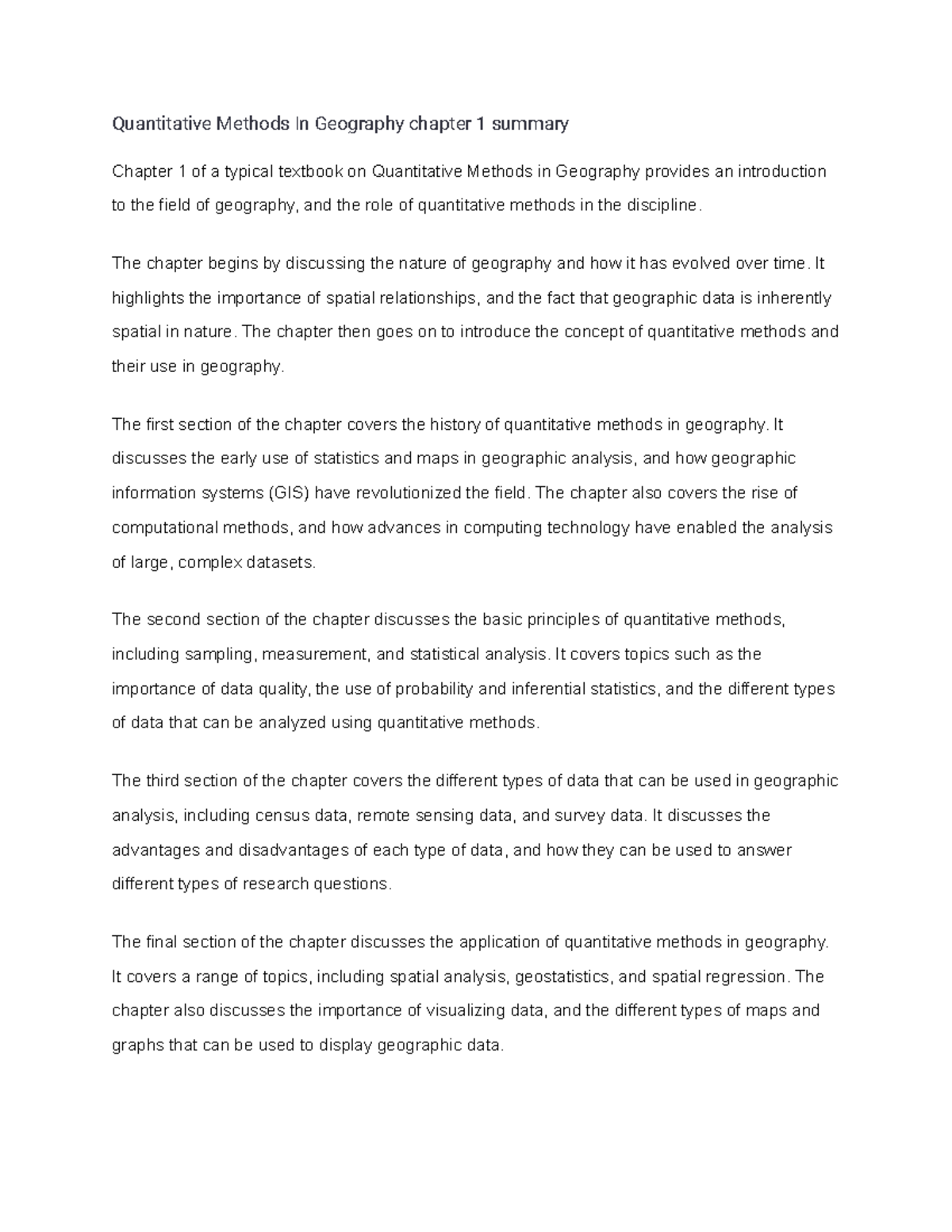 Quantitative Methods In Geography chapter 1 summary - The chapter ...