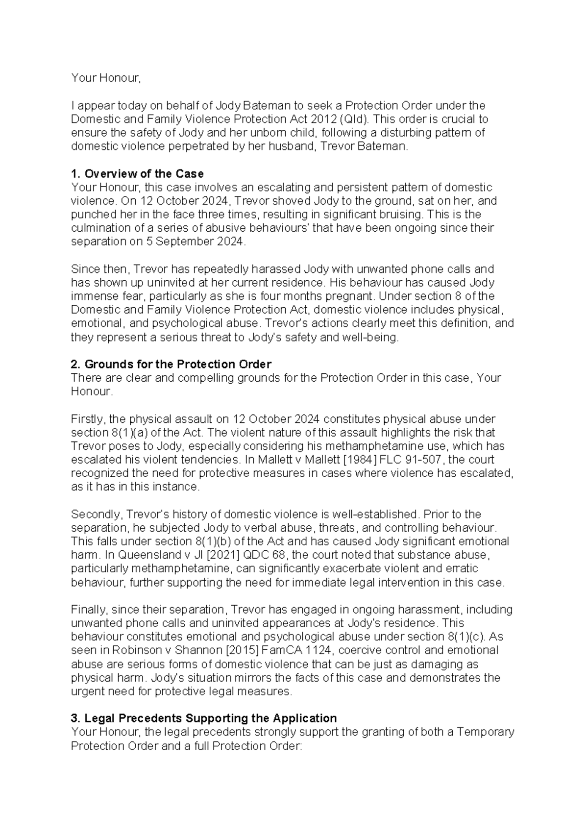 Speech - Presentation for practical - Your Honour, I appear today on ...