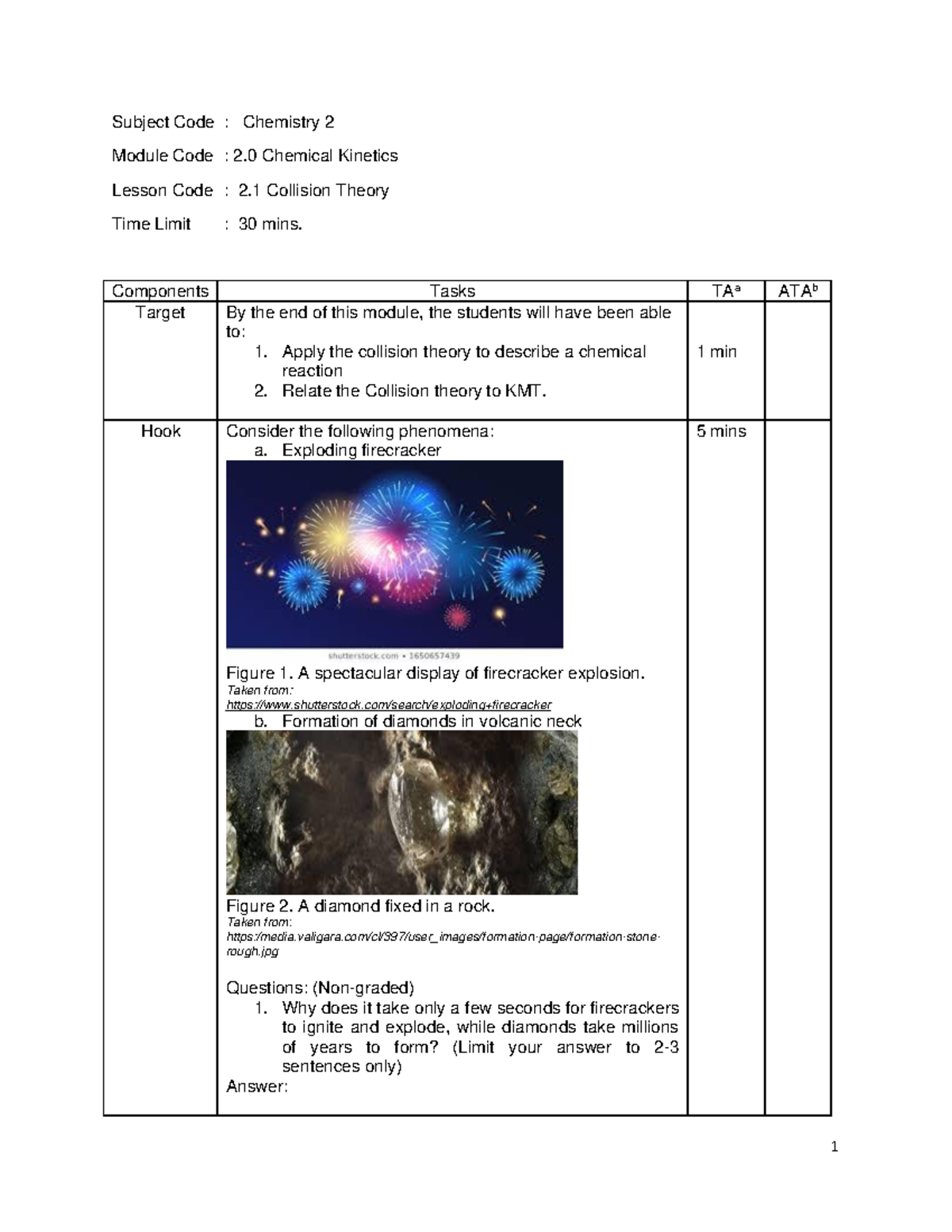 LG 2.1 Collision Theory - Subject Code : Chemistry 2 Module Code : 2 ...