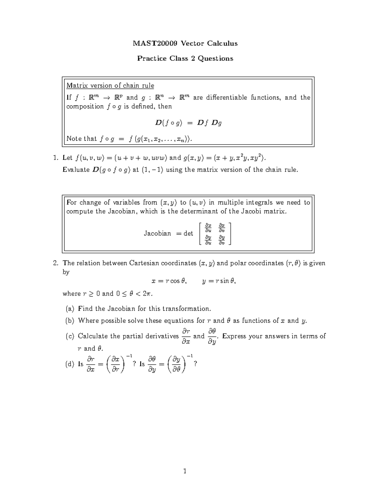 MAST2000 9 tutorial week 03 - MAST20009 Vector Calculus Practice Class ...