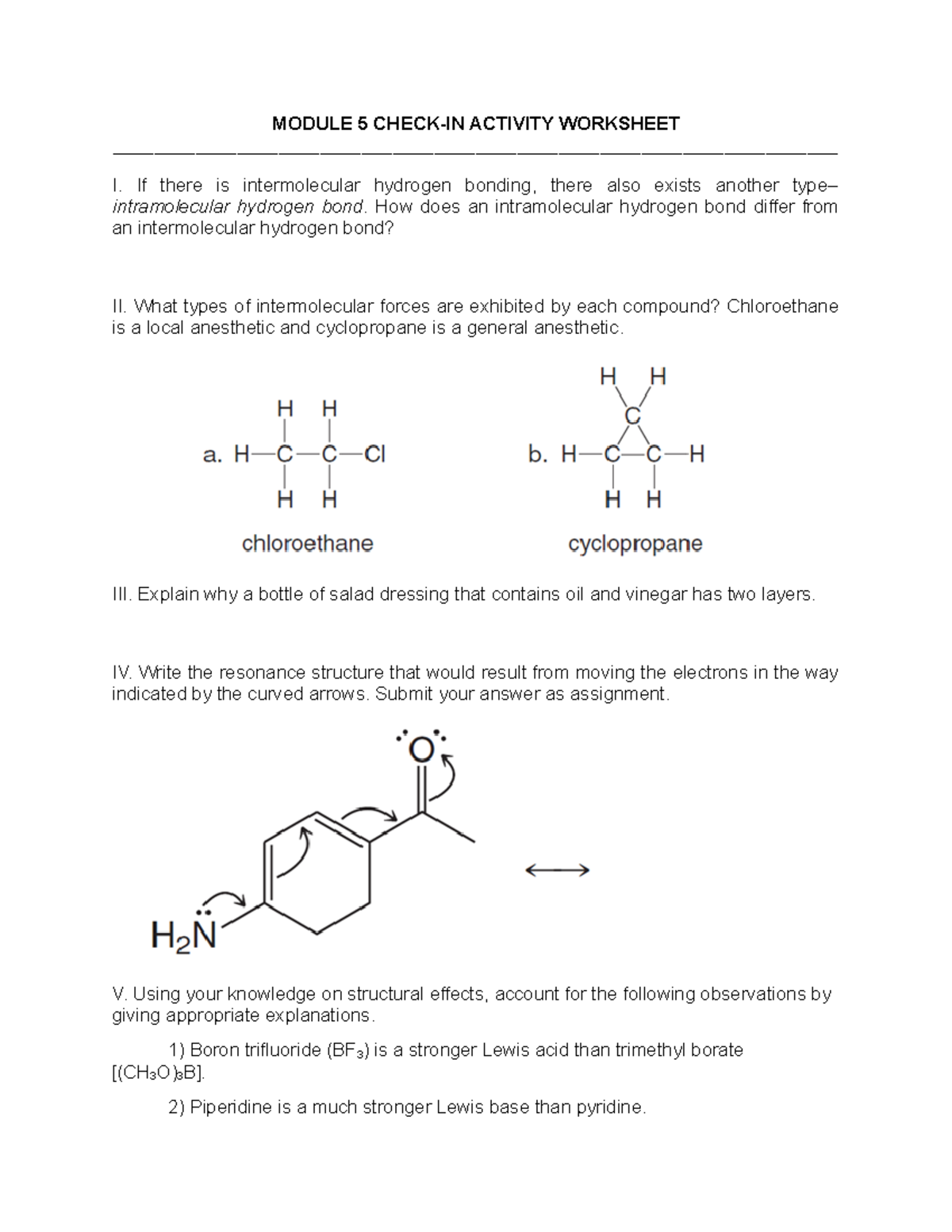 ORGANIC CHEMISTRY: MODULE THREE CHECK-IN ACTIVITY WORKSHEET 1 - MODULE ...