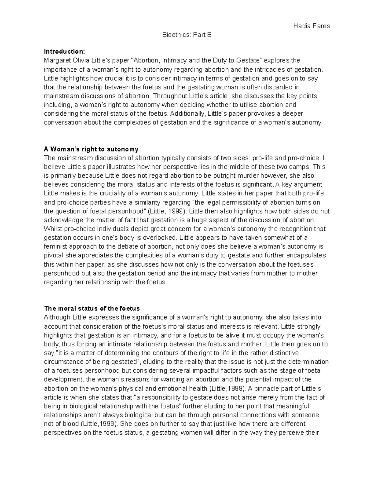 Bioethics Part B - Hadia Fares - Hadia Fares Bioethics: Part B ...