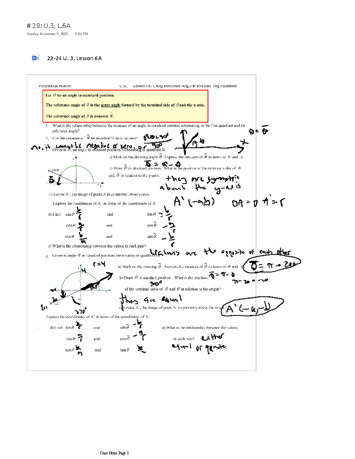Hw recent - gw for yar - 23-24 U. 3, Lesson 6A # 28: U, L Sunday ...