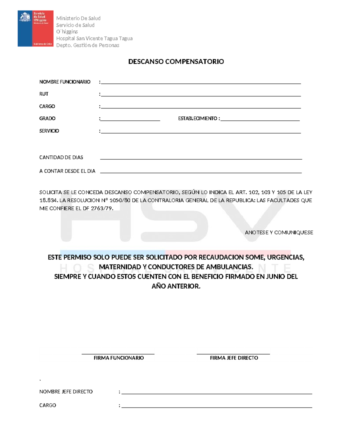 Descanso- Compensatorio - Ministerio De Salud Servicio de Salud O ...