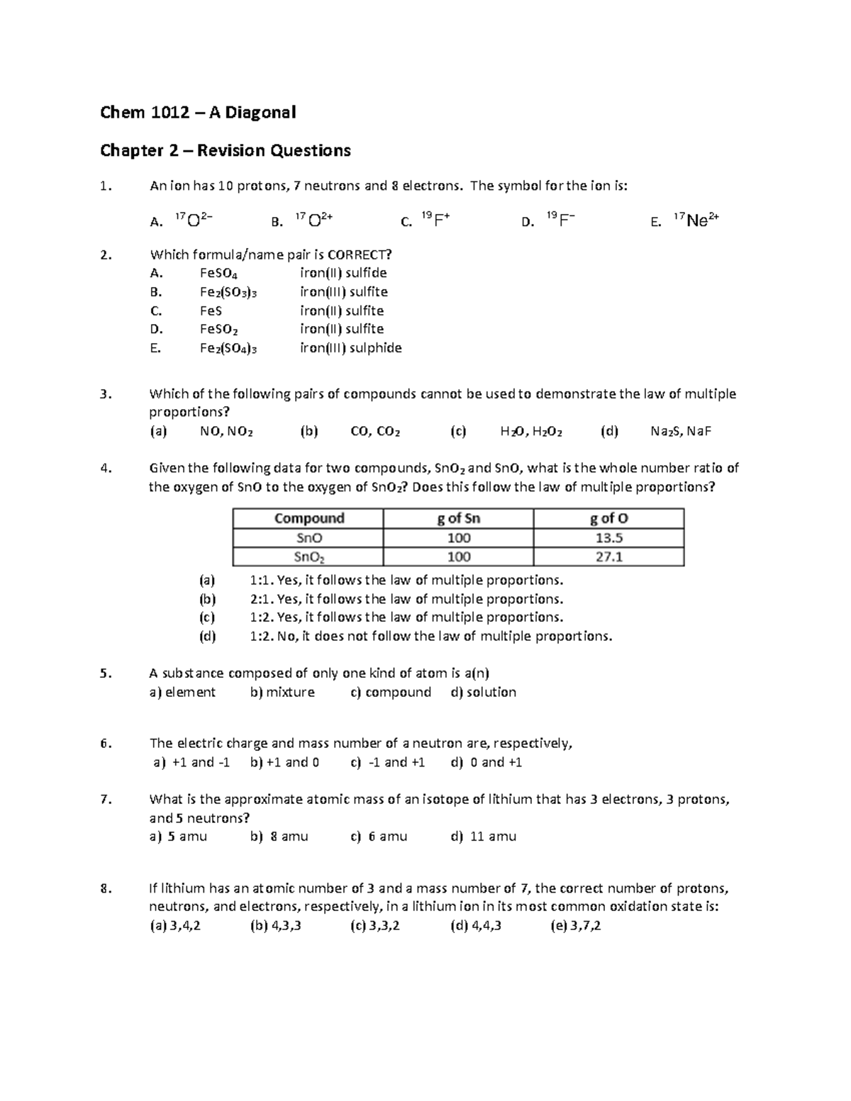 Chem 1012 A Diagonal Revision Chapter 2 - Warning: TT: undefined function: 32 Warning: TT ...