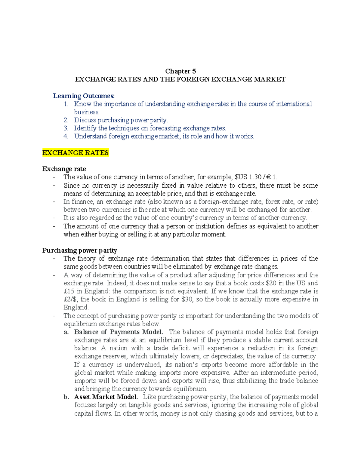 Chapter 5 Internaional Business and Trade - Chapter 5 EXCHANGE RATES ...