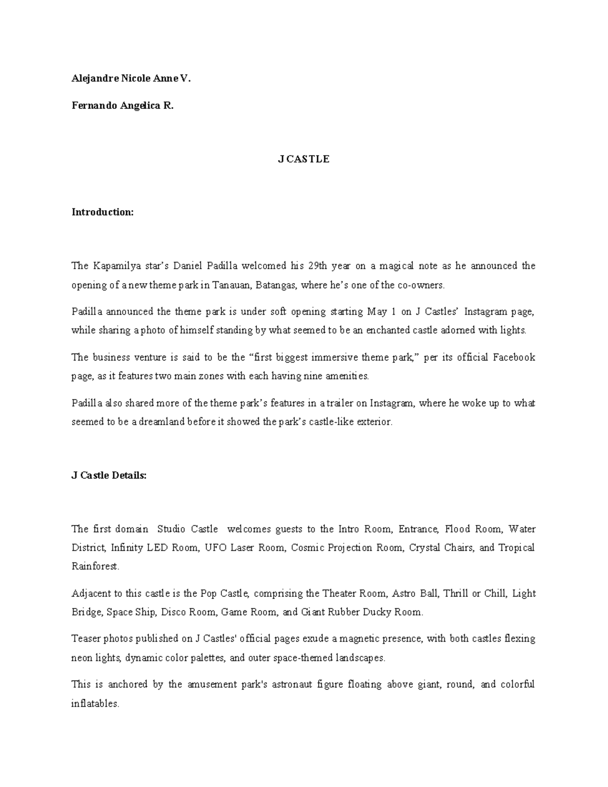J Castle Alejandre Fernando - Alejandre Nicole Anne V. Fernando ...