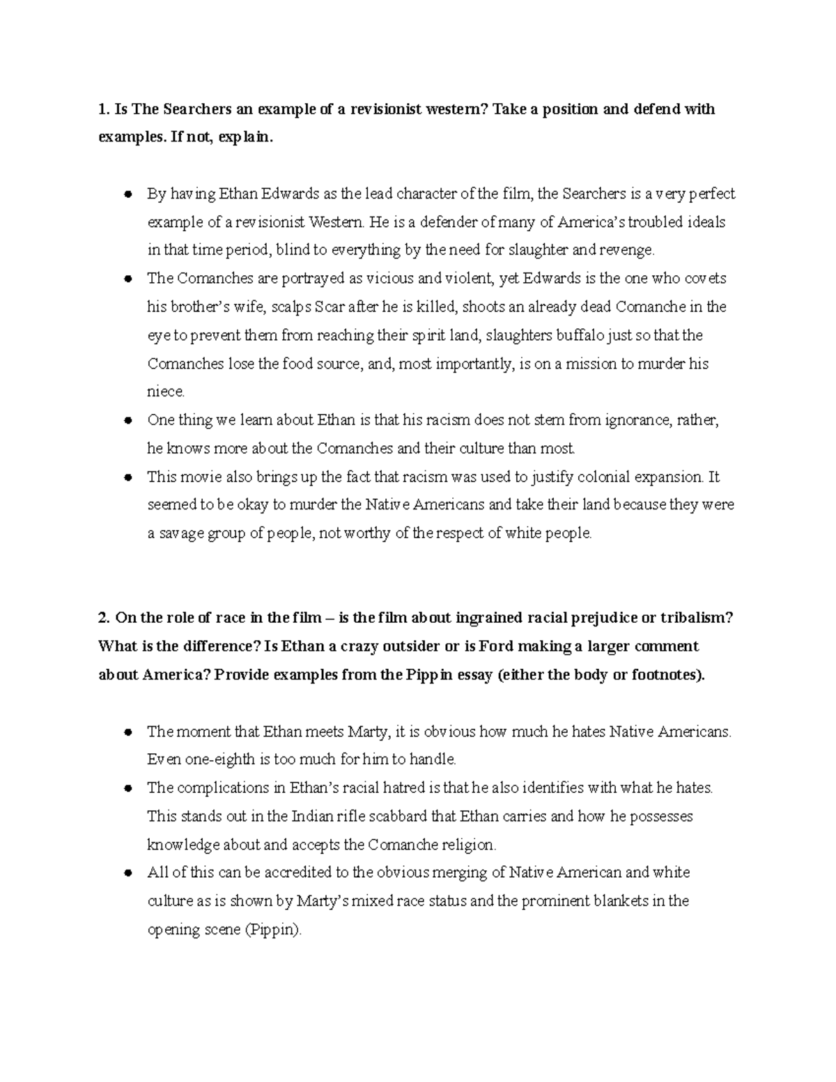 The Searchers Seminar – Film Studies - Is The Searchers an example of a ...