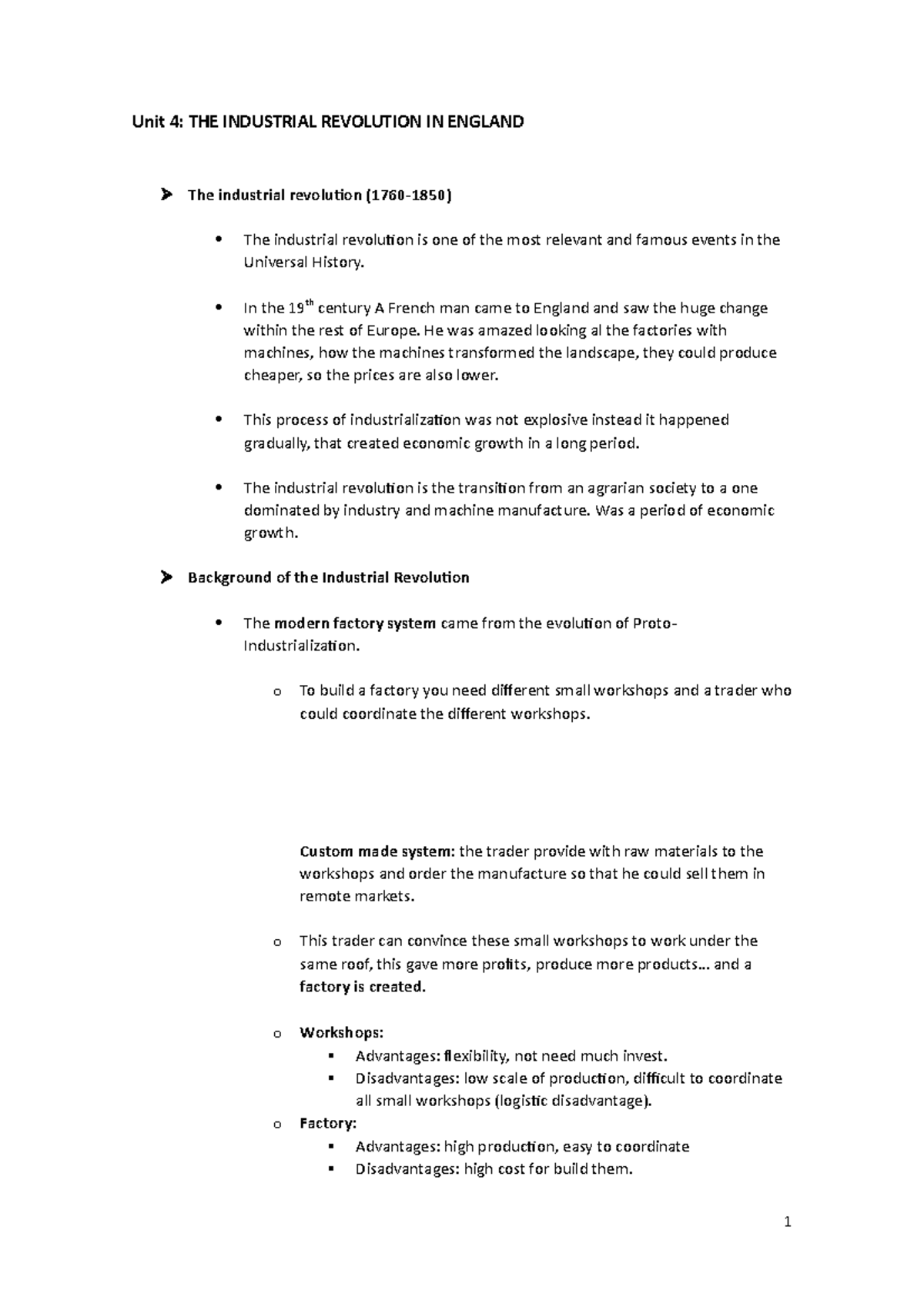 Economic History Unit 4 - Unit 4: THE INDUSTRIAL REVOLUTION IN ENGLAND ...