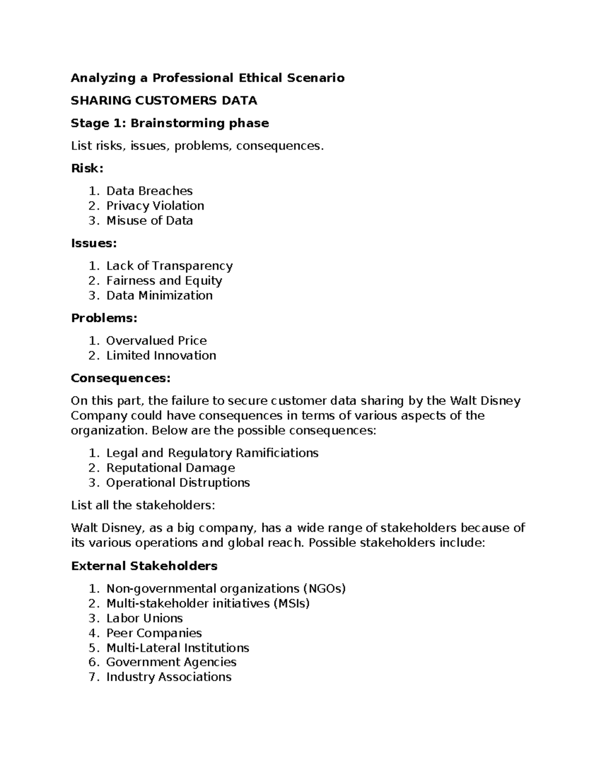 Sharing Customers DATA Stage 1 - Analyzing a Professional Ethical ...