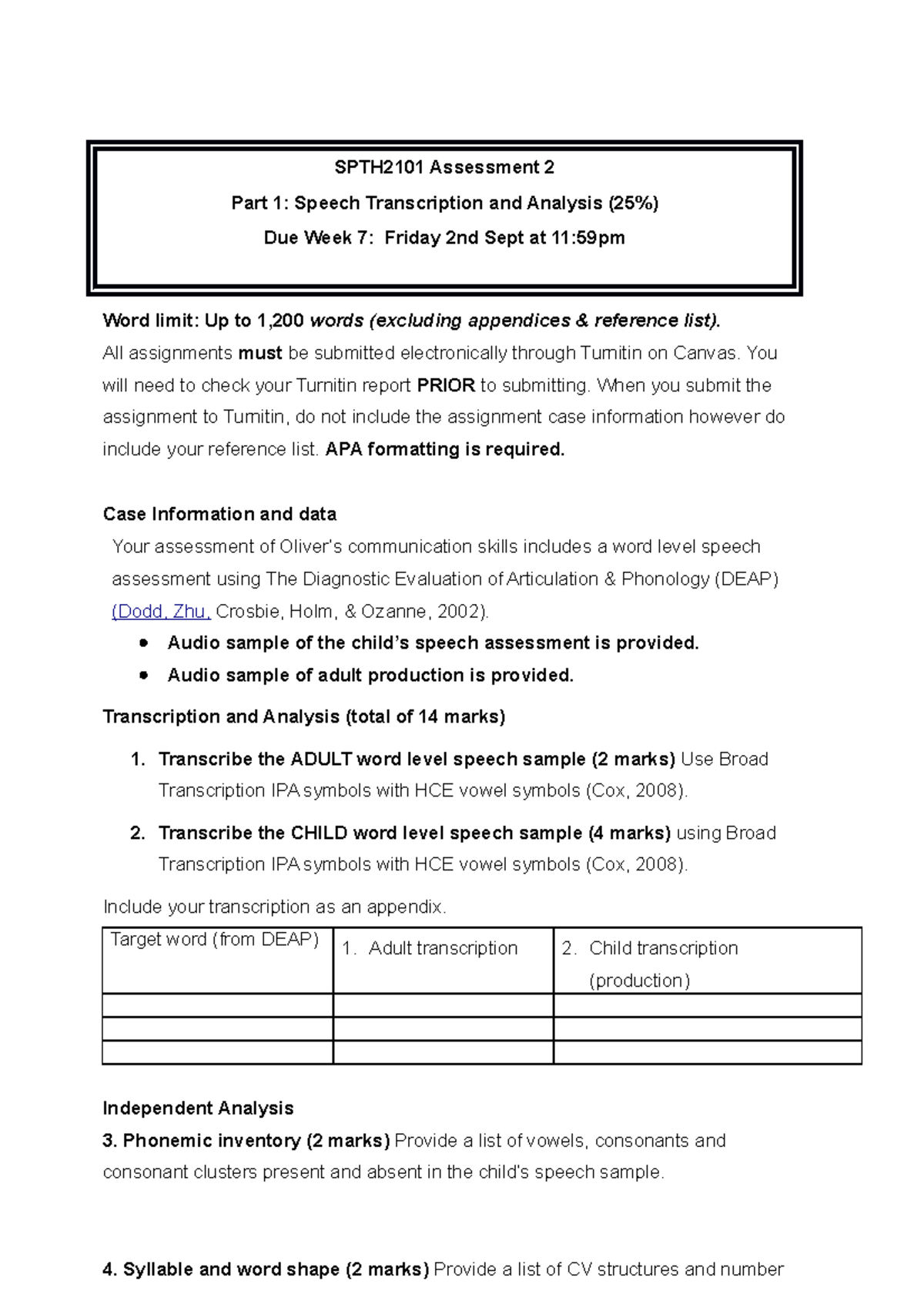 SPTH2101 Assessment 2 Part 1 - All assignments must be submitted electronically through Turnitin ...