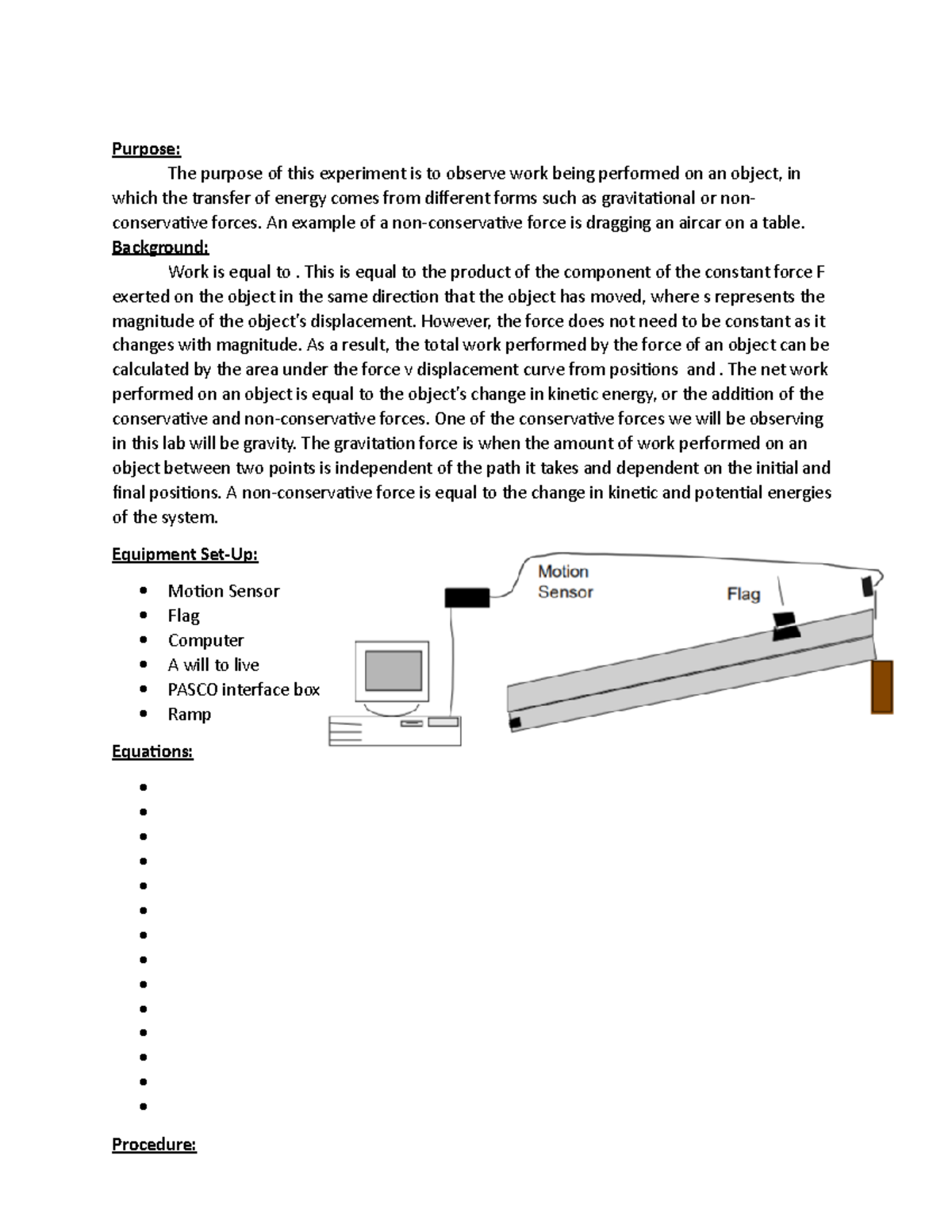 Exp 5 Work and Energy - Purpose: The purpose of this experiment is to ...