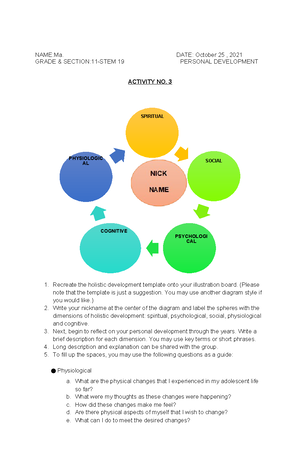 Perdev- Activity 1 - NAME: DATE: GRADE & SECTION: PERSONAL DEVELOPMENT ...