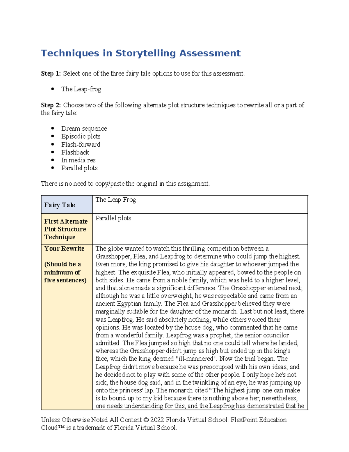 Storytelling assess rubric - Techniques in Storytelling Assessment Step ...