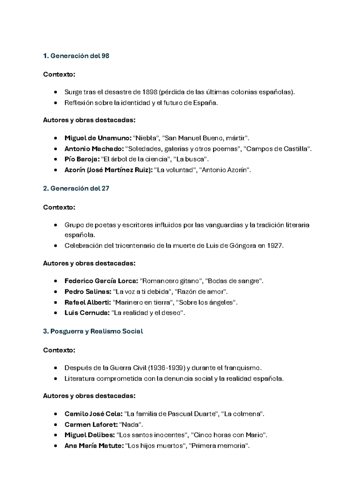 literatura Siglo Xx - Generación del 98 Contexto: Surge tras el ...