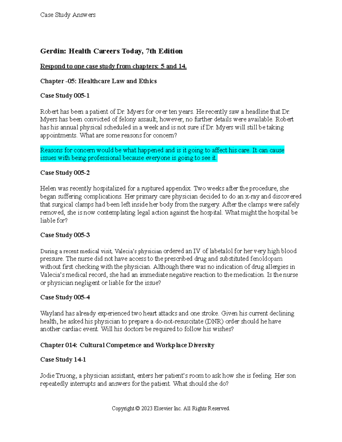 AHP101 Week 6 Assignment 1 - Case Study Answers Gerdin: Health Careers ...