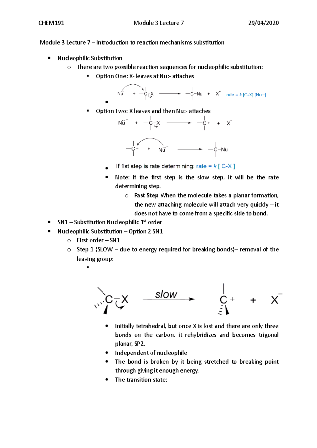 Module 3 Lecture 7 - Chem191 - Module 3 Lecture 7 – Introduction to reaction mechanisms ...