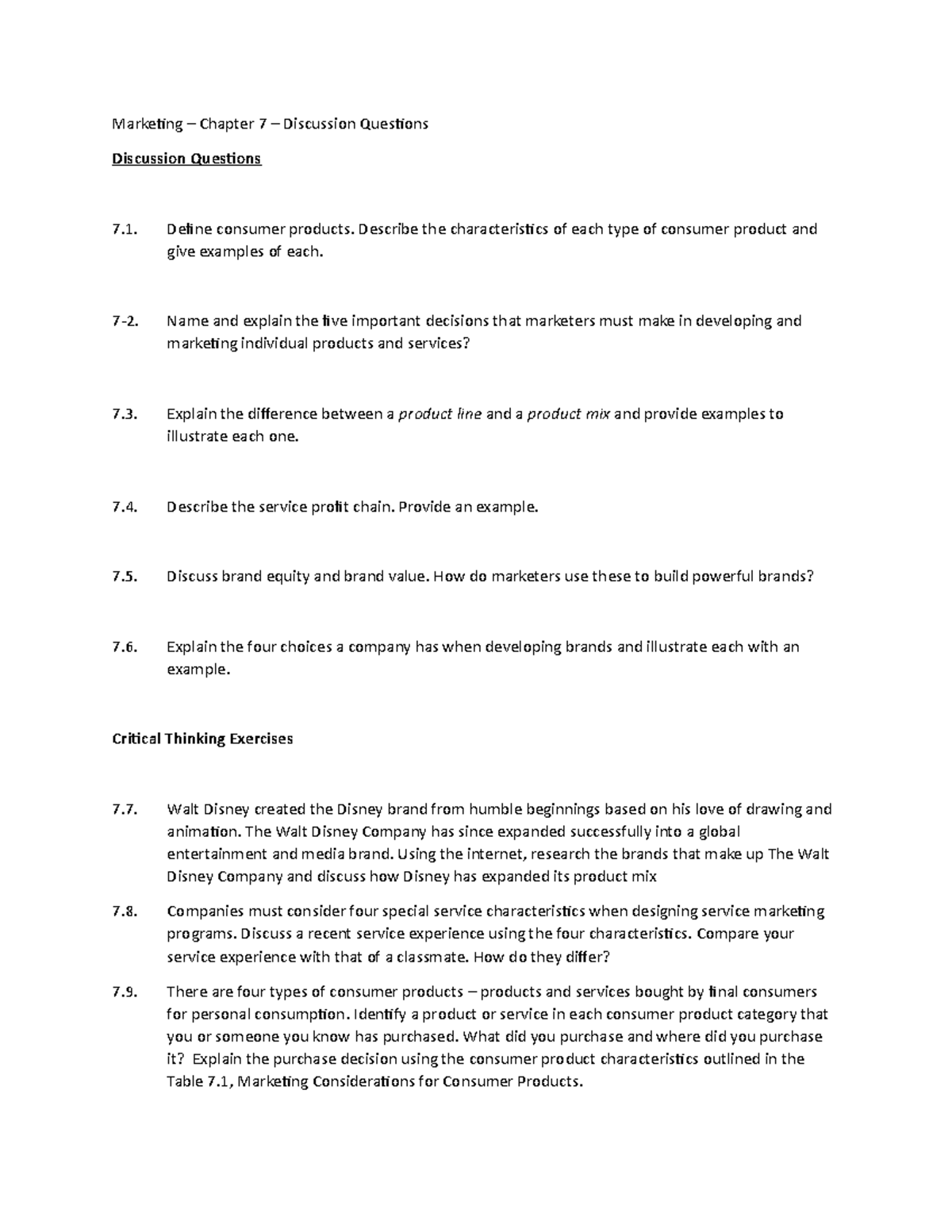 Marketing - Chapter 7 Discussion Questions - Student 복사본 - Marketing ...