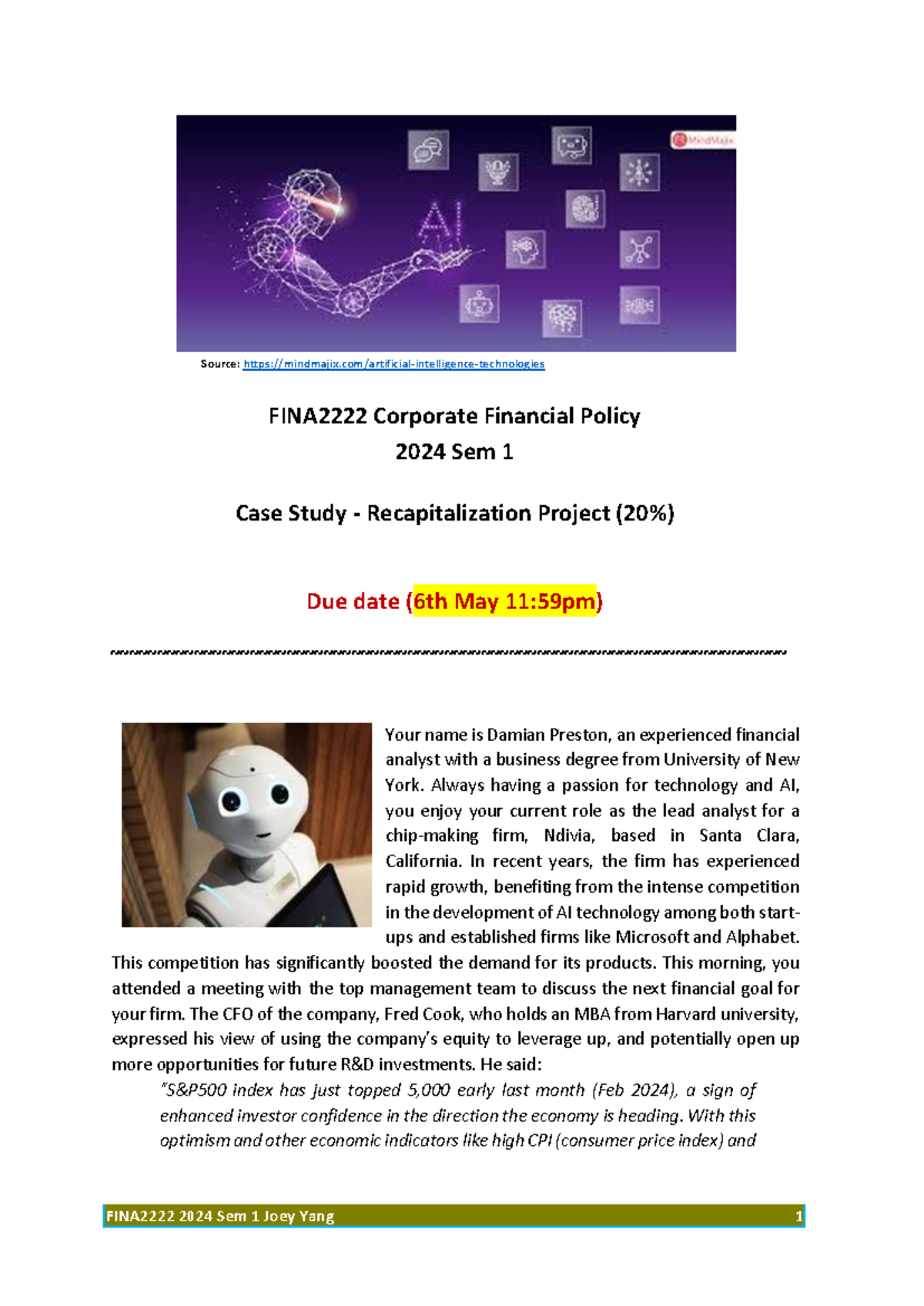 Case study - AI project student 1 - Source: mindmajix/artificial ...