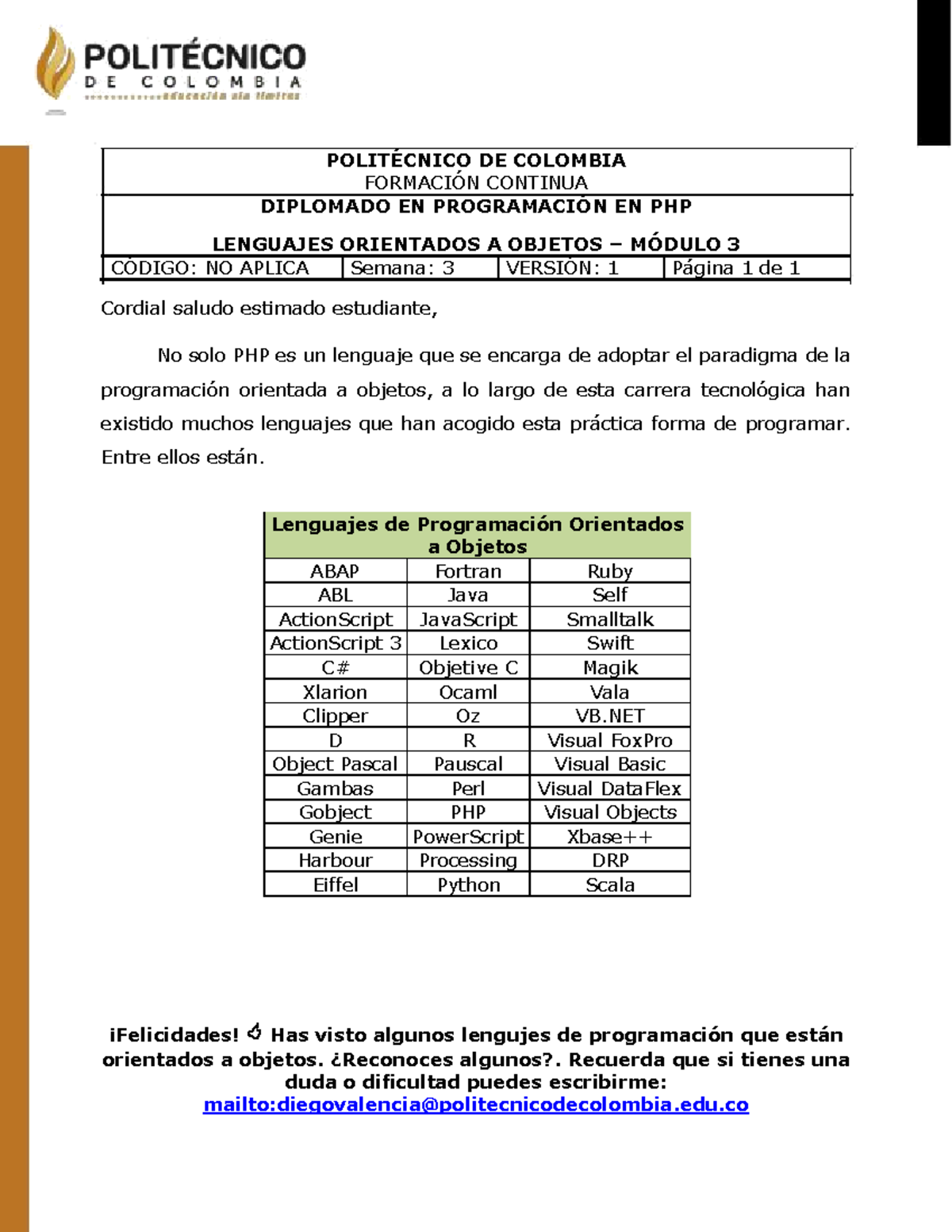 Módulo 3 - Lenguajes Orientados a Objetos - POLITÉCNICO DE COLOMBIA ...