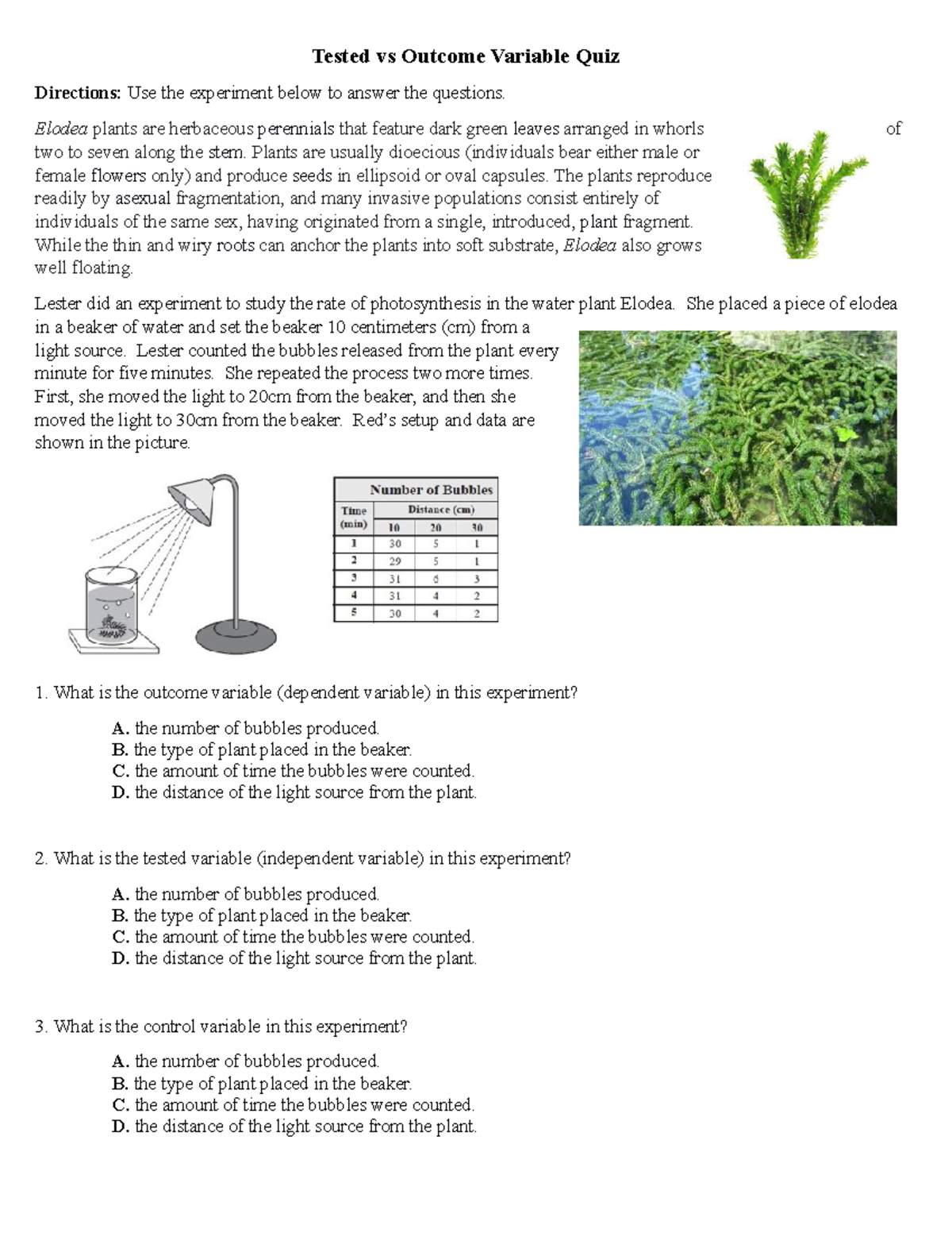 Tested vs Outcome Variable Quiz - Tested vs Outcome Variable Quiz ...