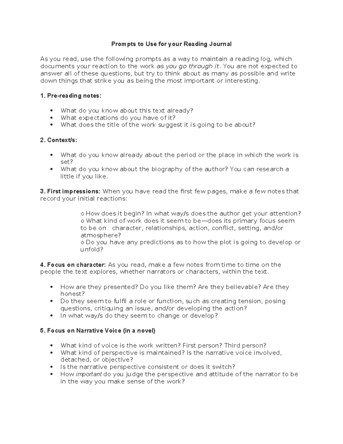 Prompts to Use for your Portfolio - Prompts to Use for your Reading ...