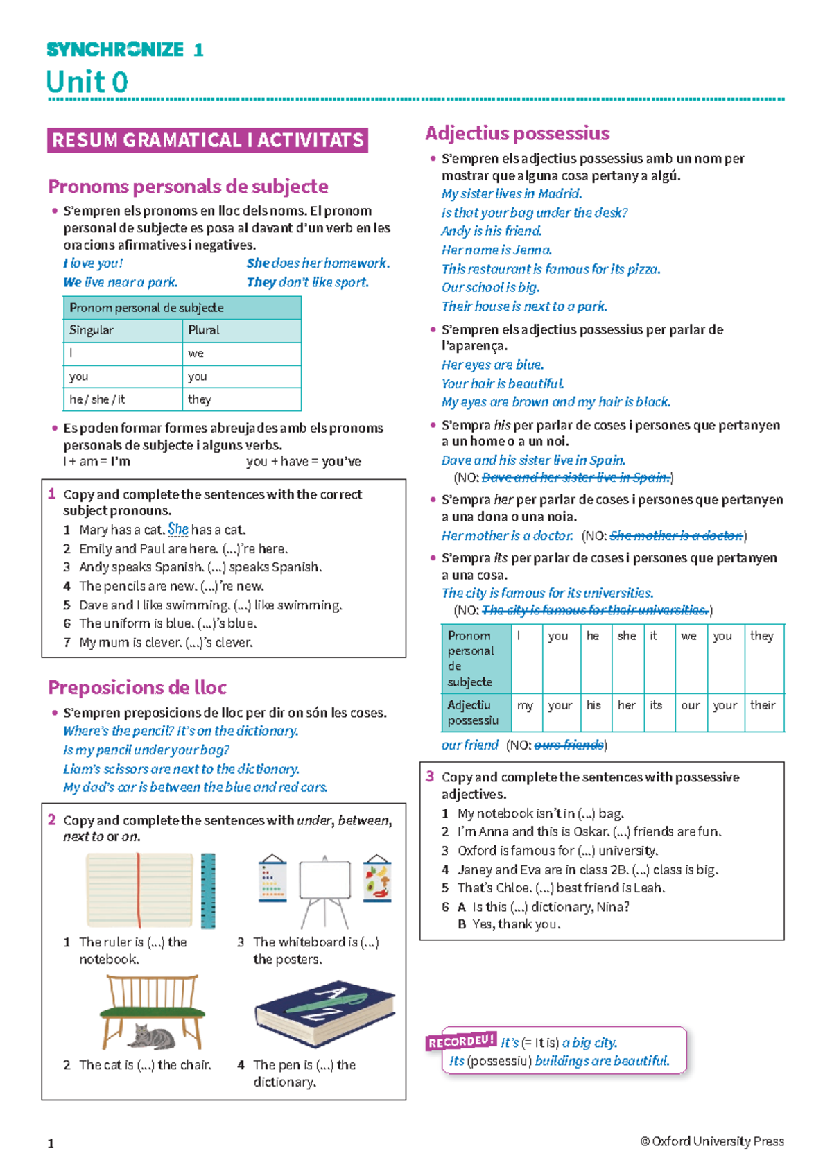 Synchronize 1 Grammarreference Catalan - Unit 0 RESUM GRAMATICAL I ...