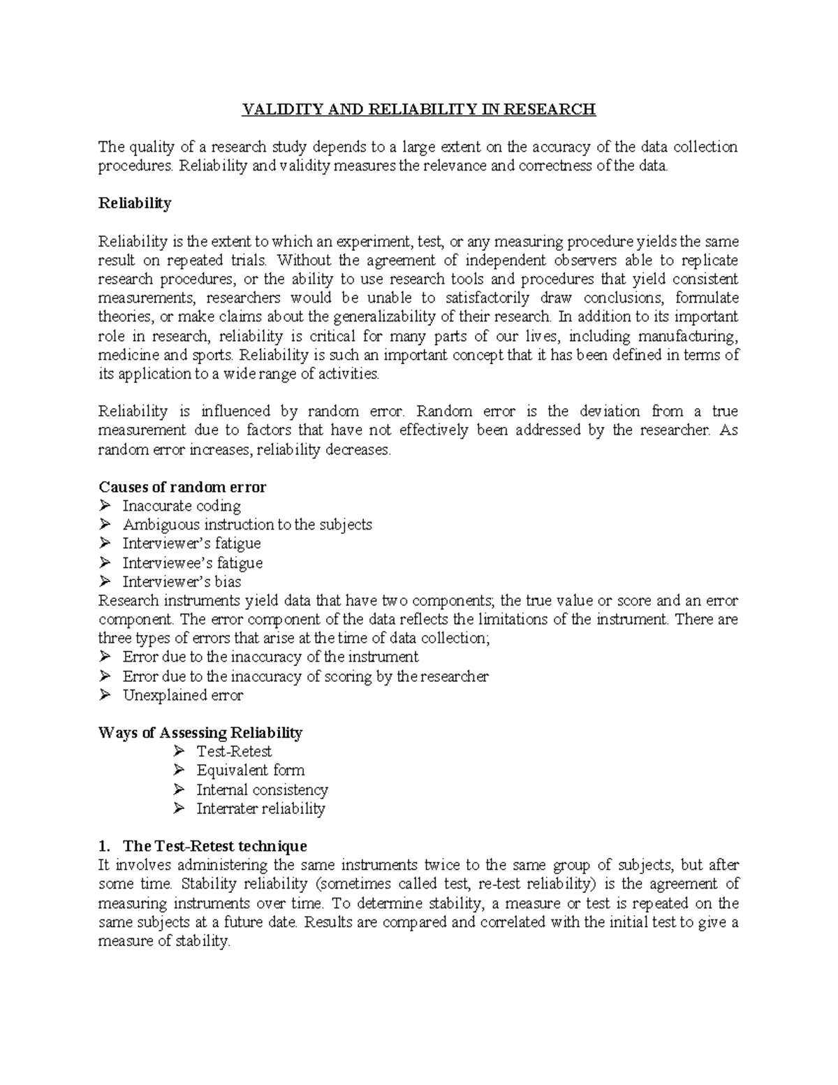 Topic 6 - Validity AND Reliability IN Research - VALIDITY AND ...