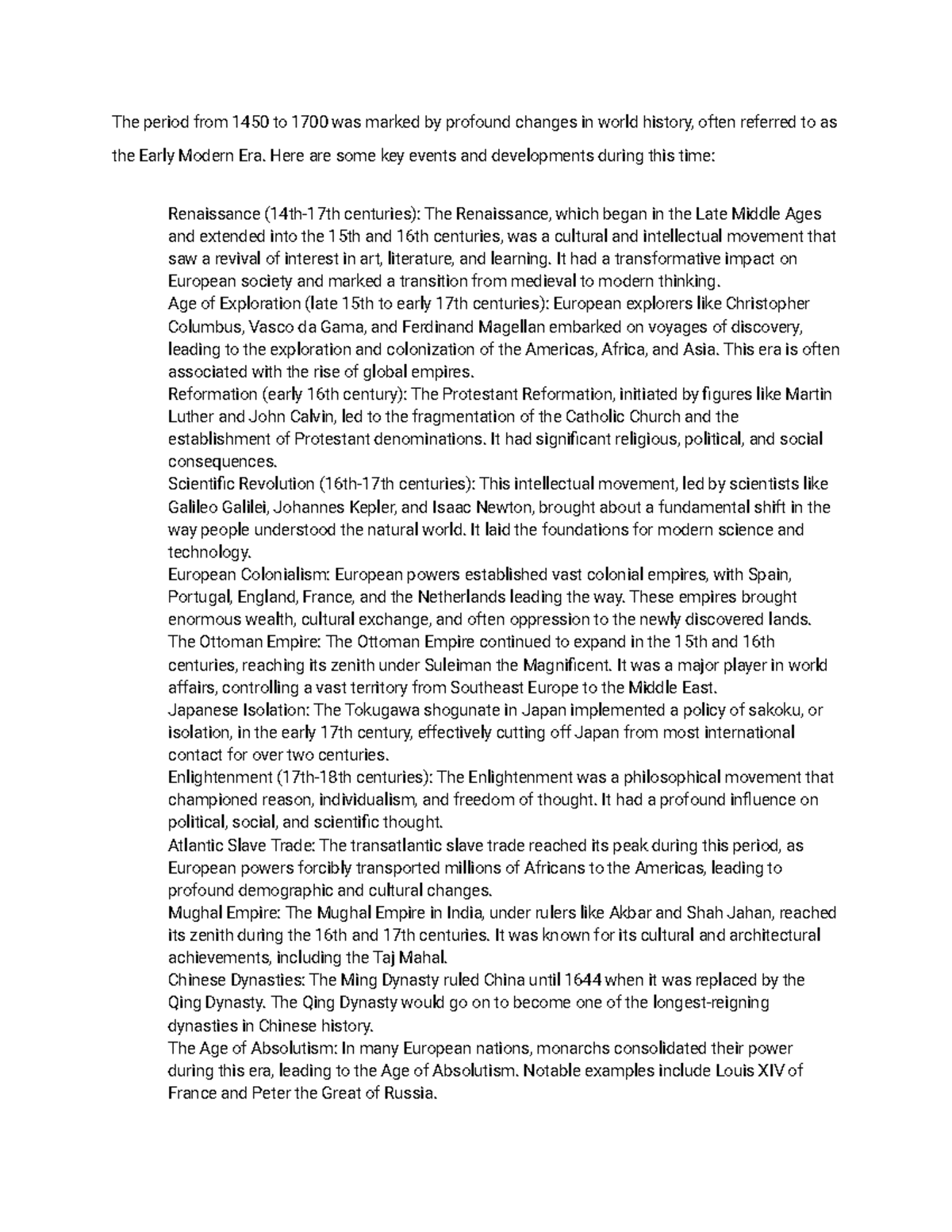 1450-1700 world history - The period from 1450 to 1700 was marked by ...