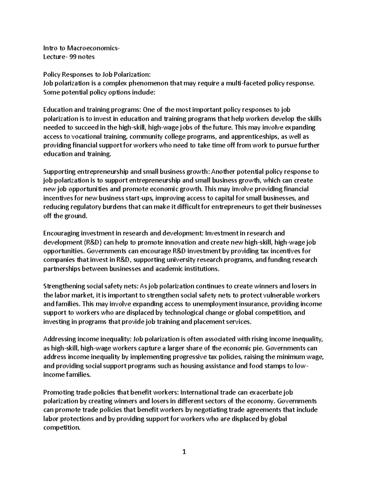 Intro To Macroeconomics Lecture 99 Notes 1 Intro To Macroeconomics Lecture 99 Notes Policy