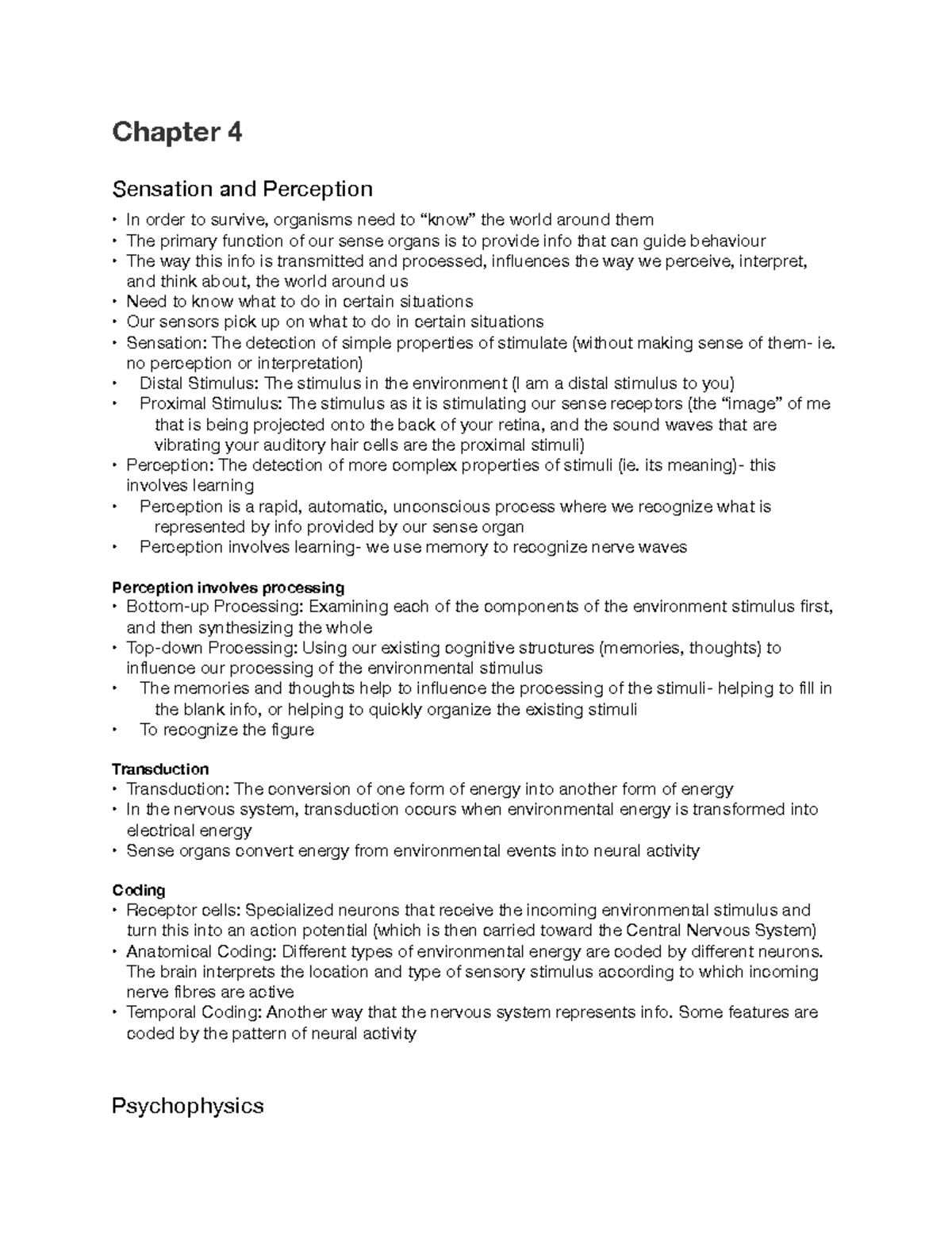 PSYC1001 Chapter 4 - Chapter 4 Sensation and Perception In order to ...