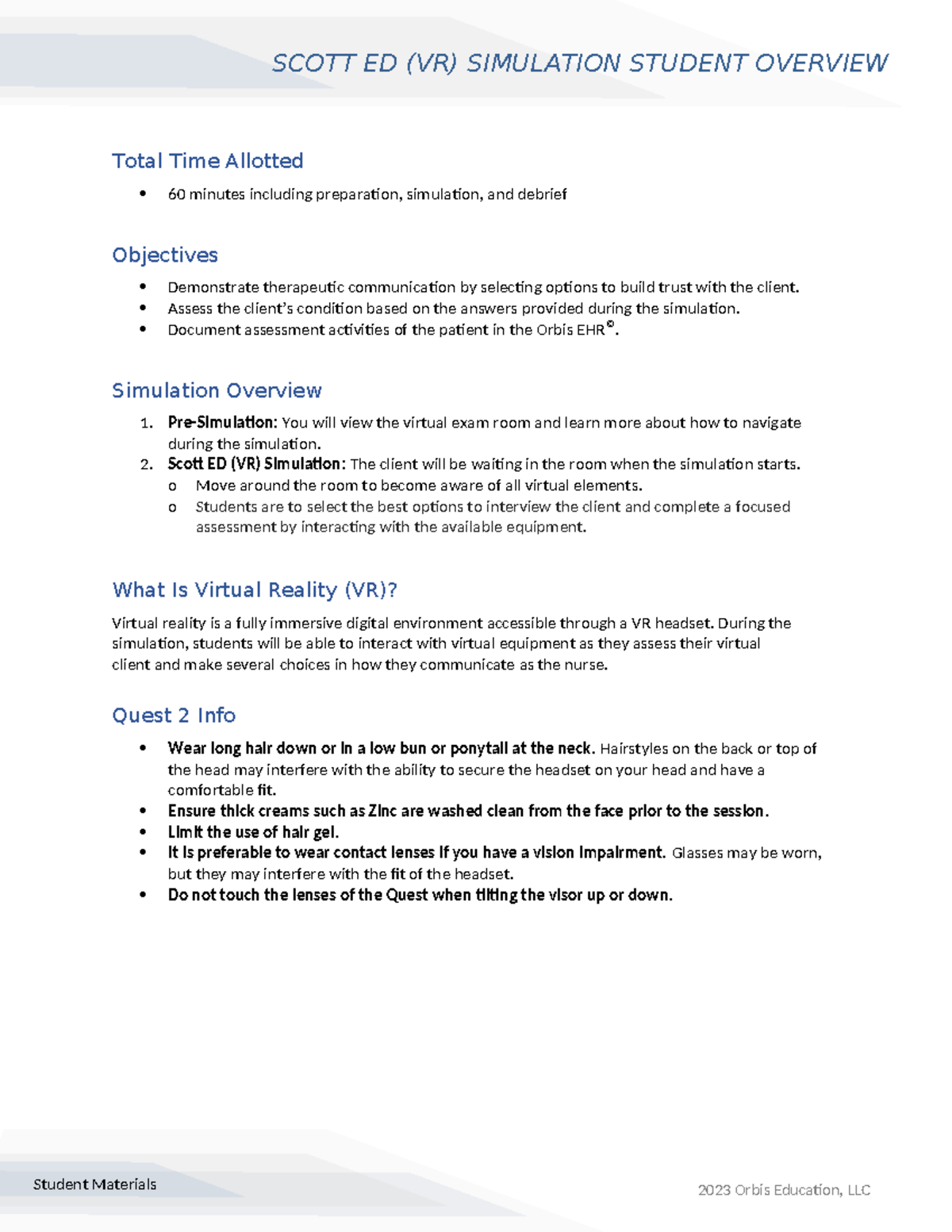 Scott ED (VR) Simulation Student Overview - SCOTT ED (VR) SIMULATION ...