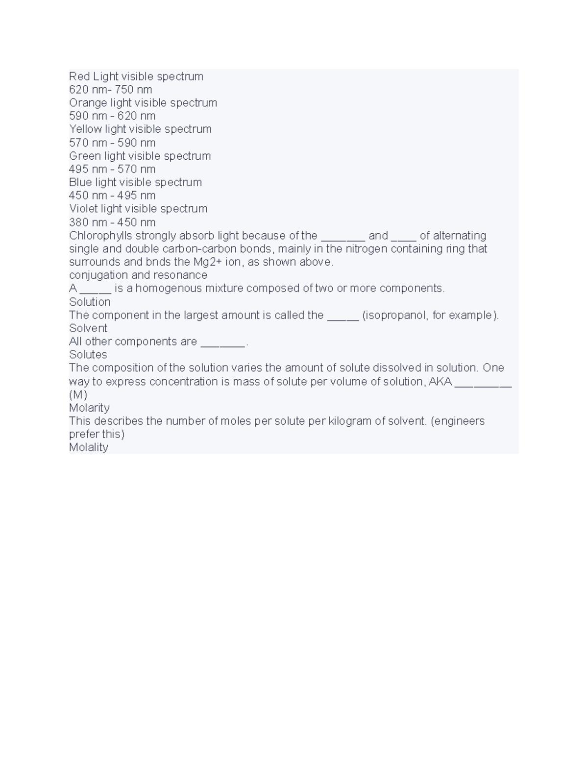 Chemistry 34 - practice - Red Light visible spectrum 620 nm- 750 nm ...