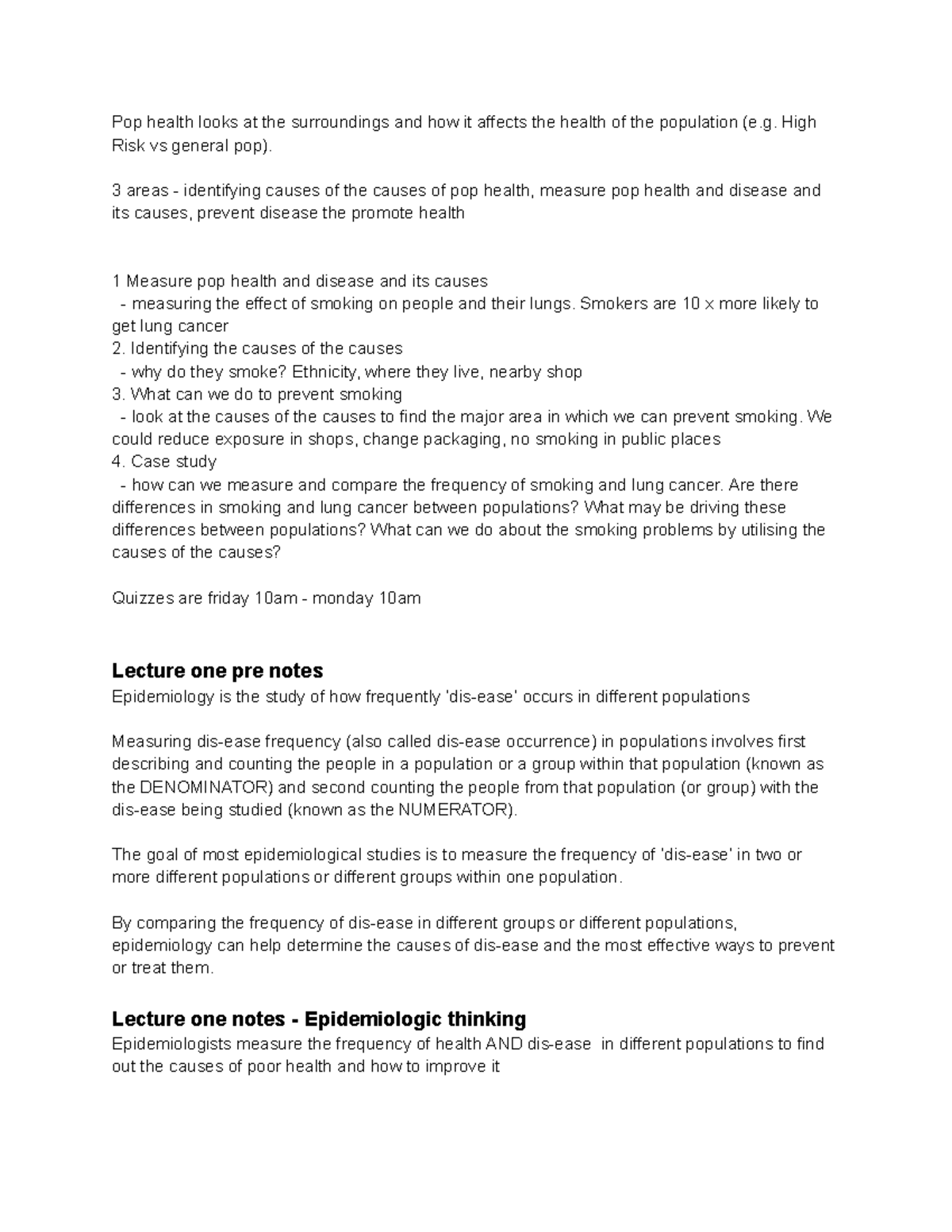 Pophlth 111 - lecture notes - Pop health looks at the surroundings and ...