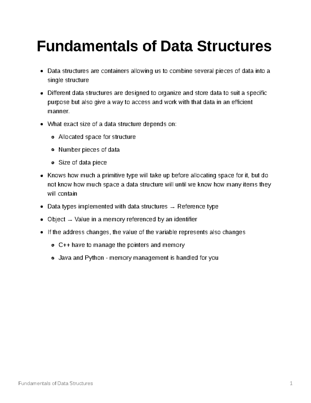 Fundamentals of Data Structures - What exact size of a data structure ...