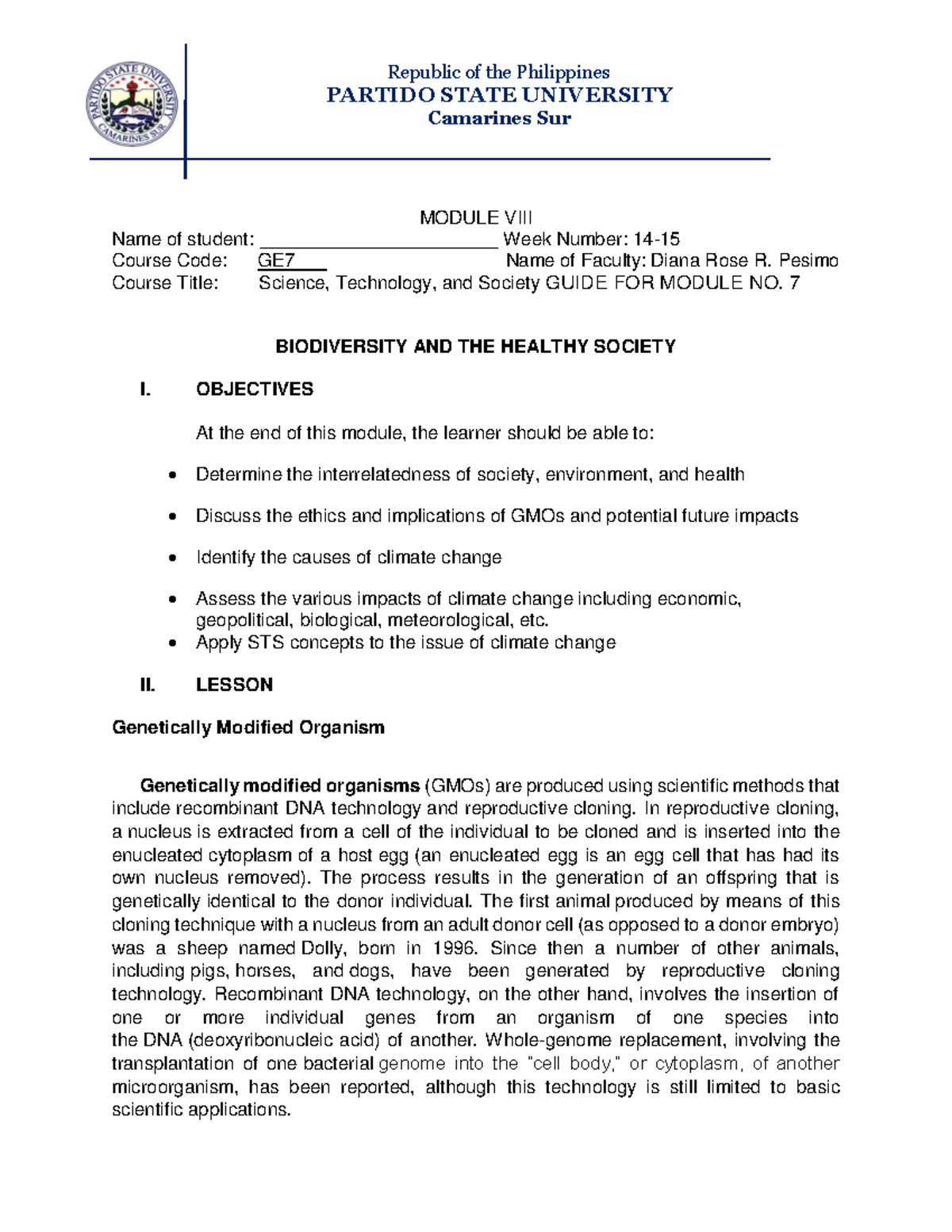 Module VIII - modular - PARTIDO STATE UNIVERSITY Camarines Sur MODULE ...