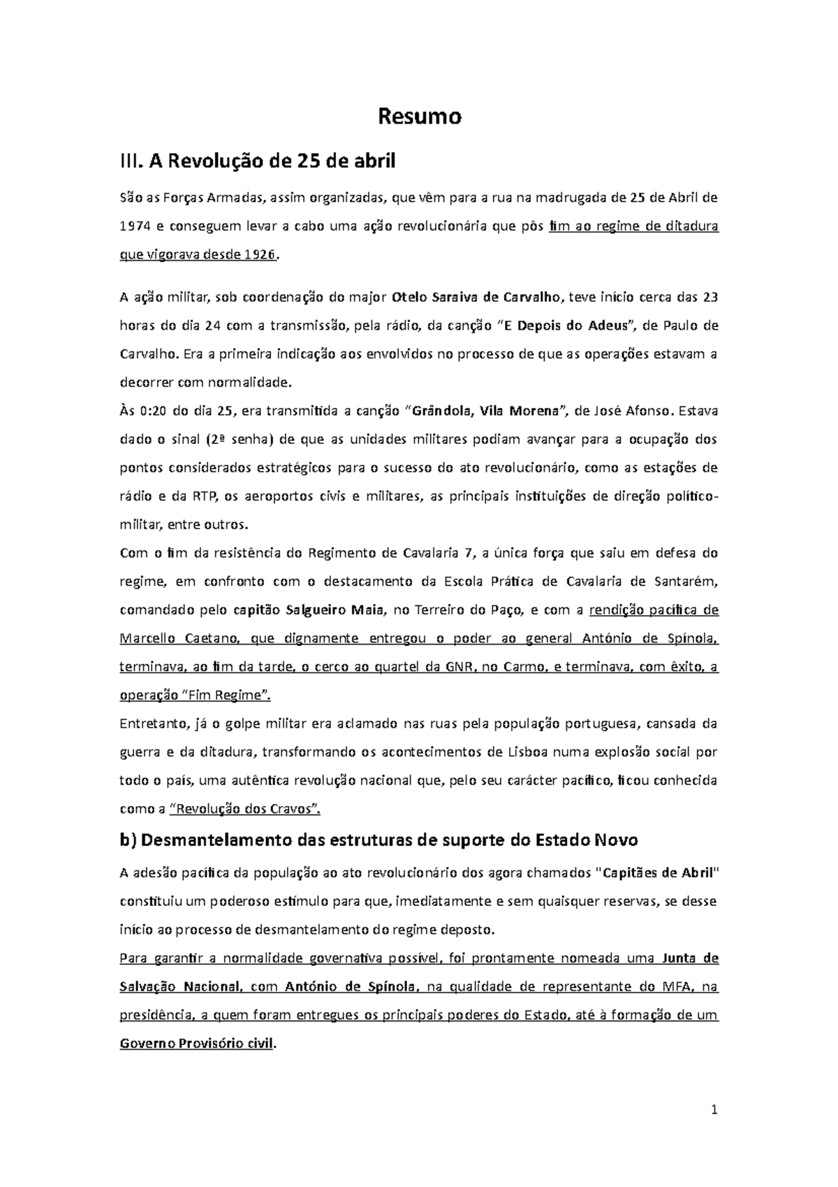 Revolução de Abril (resumo) - Resumo III. A Revolução de 25 de abril ...