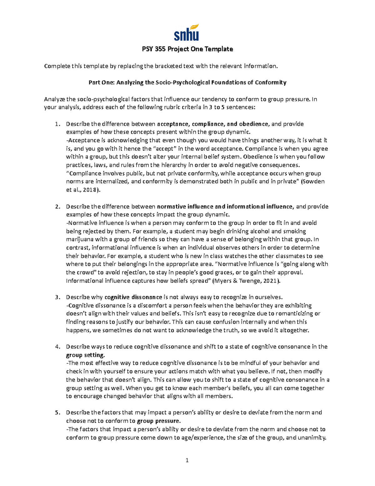 PSY 355 Project One - Social psychology theory - PSY 355 Project One ...